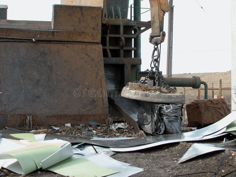 Scrap Yard Crane with Magnet Stock Photo - Image of equipment, recycle ...