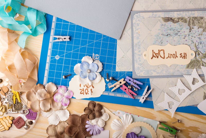 Scrapbook - card and tools stock image. Image of paper - 103355969