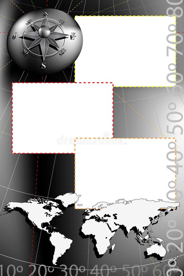 Scrapbook with Compass Rose and Map World Stock Vector - Illustration ...