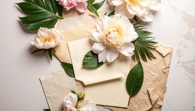 Scrapbook Composition with Notes Paper and Flowers, Retro Vintage ...