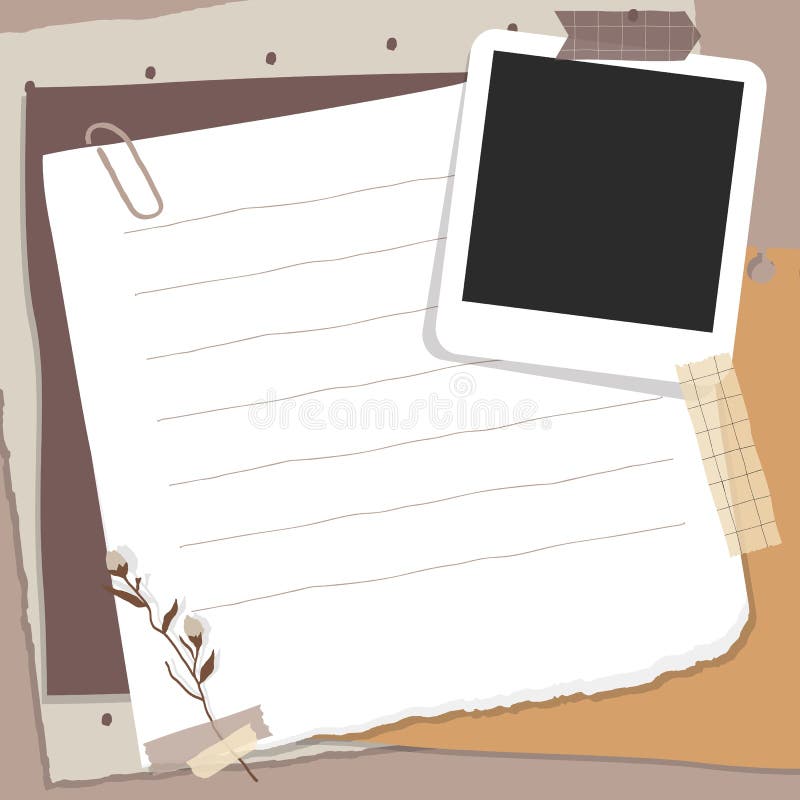 Scrapbook Composition with Notes Paper, Tapes and Flowers Elements ...