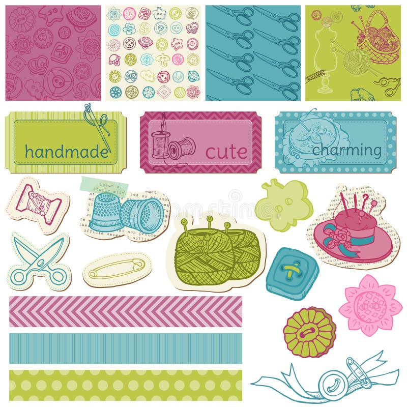 Scrapbook Design Elements - Sewing Kit Stock Vector - Illustration of ...