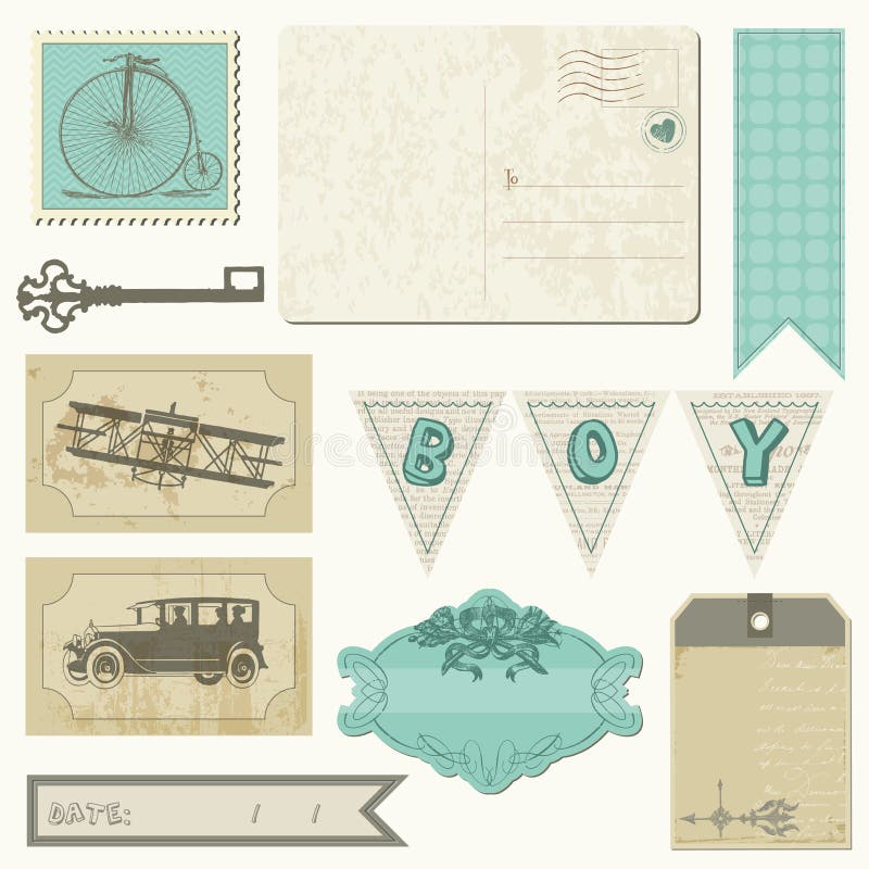 Scrapbook Design Elements - Vintage Love Set Stock Vector - Illustration of post, birthday: 22230397