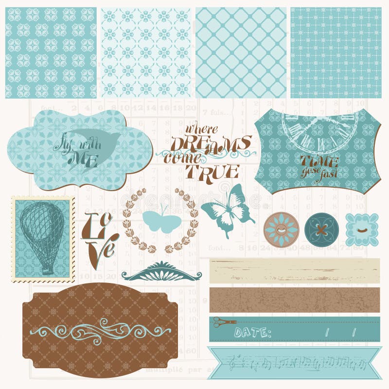 Scrapbook Design Elements Vintage Wedding Set Stock Vector