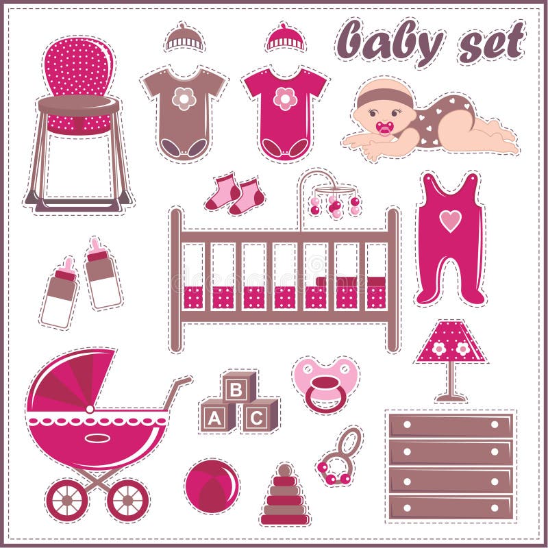 Baby Girl Items stock vector. Illustration of cuddly, accessories - 5068404