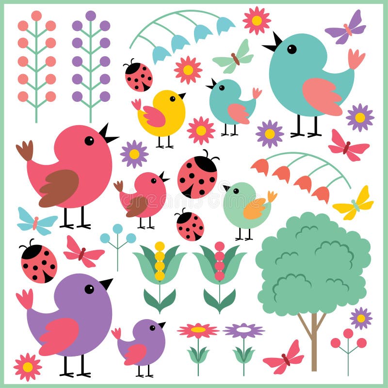 Scrapbook Elements with Birds and Insects Stock Vector - Illustration ...
