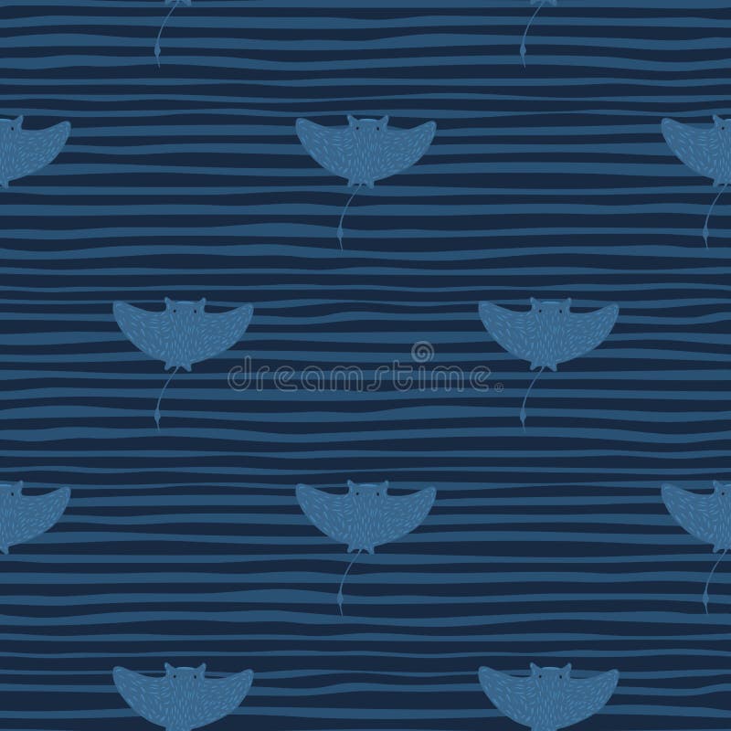 Scrapbook Ocean Seamless Pattern with Blue Stingray Silhouettes. Blue ...