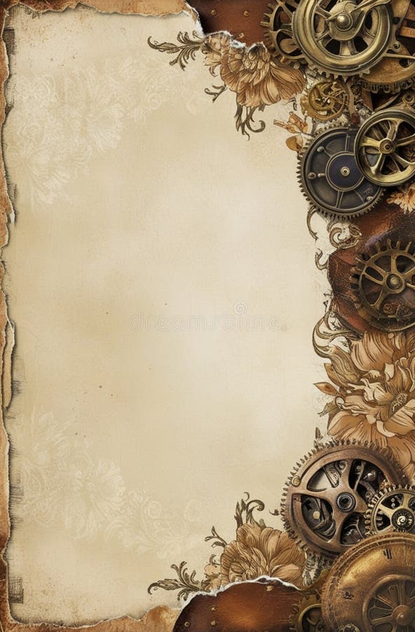 Victorian Steampunk Scrapbook Background with Weathered Florals and ...