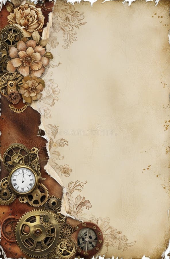 Victorian Steampunk Scrapbook Background with Weathered Florals and ...