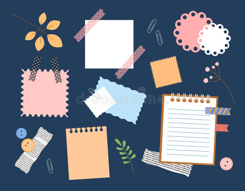 Paper Notes Doodles Set. Vector Illustration of Cute Hand Drawn Memo ...