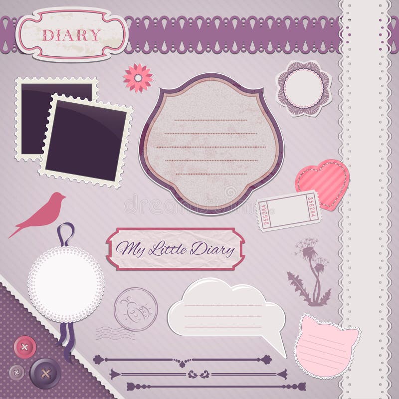 Scrapbooking Set: My Little Diary Stock Vector - Illustration of ...