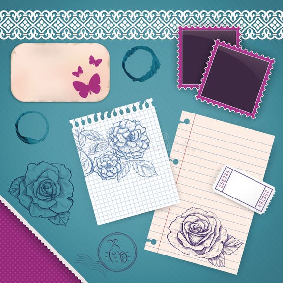 Scrapbooking Set: My Little Diary Stock Illustration - Illustration of ...