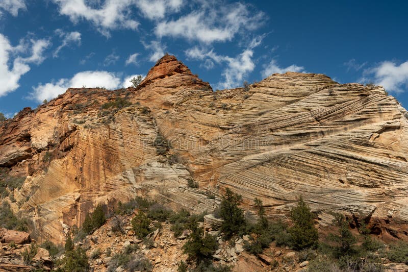 Scraping Texture Covers Wall Beneath Blue Sky in Zion Stock Photo ...