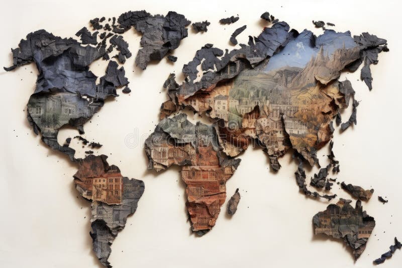 Scraps of Old Newspapers Shaped into a World Map Stock Image - Image of ...