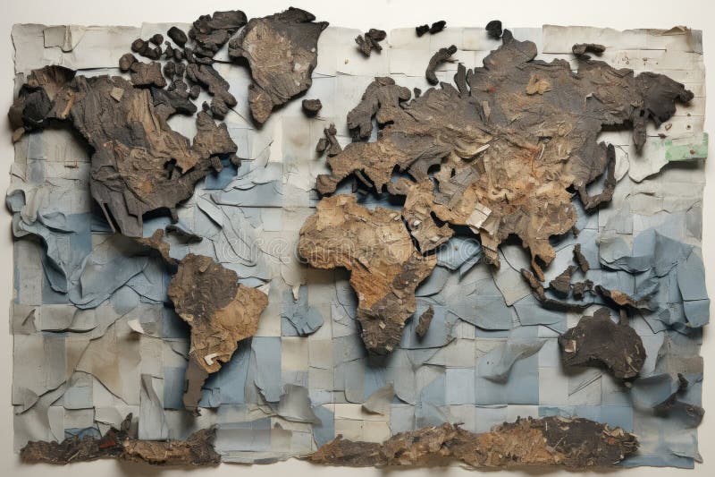 Scraps of Old Newspapers Shaped into a World Map Stock Image - Image of ...