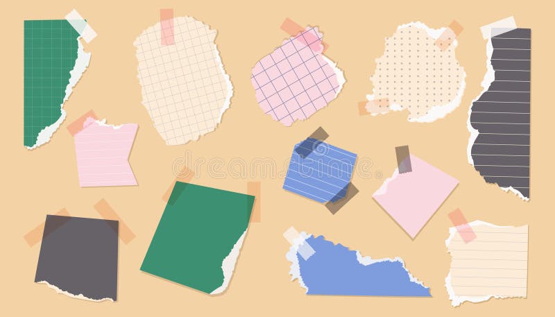 Scraps of Paper for Notes with Tape. Set of Vector Isolated Design ...