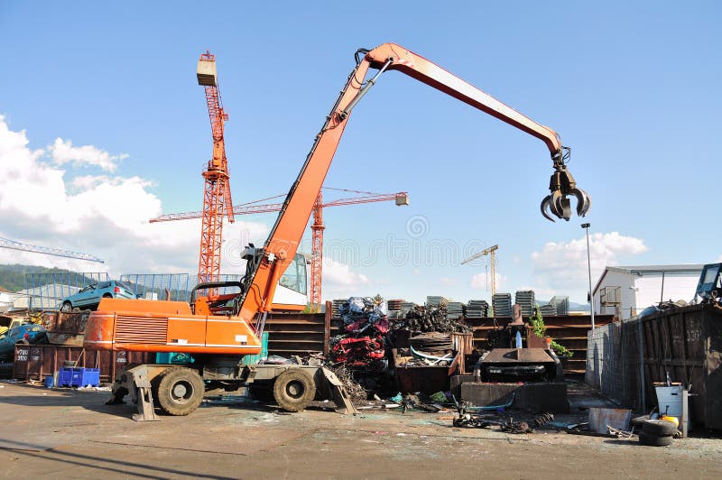 Scrap Yard Crane with Magnet Stock Photo - Image of equipment, recycle ...