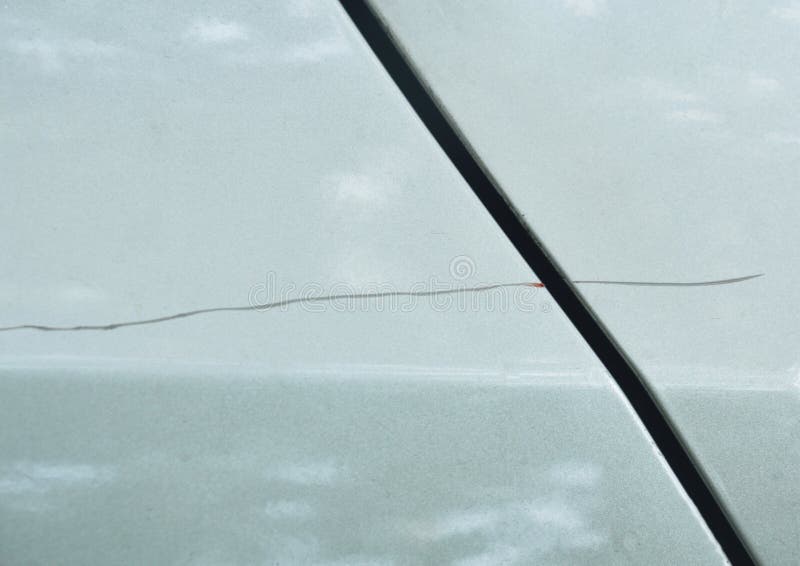 Scratch from Accident on Silver Color Car Background and Texture Stock ...