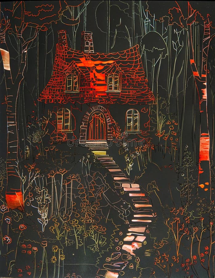 Scratch Art - Magical Forest Cabins Stock Photo - Image of shape ...