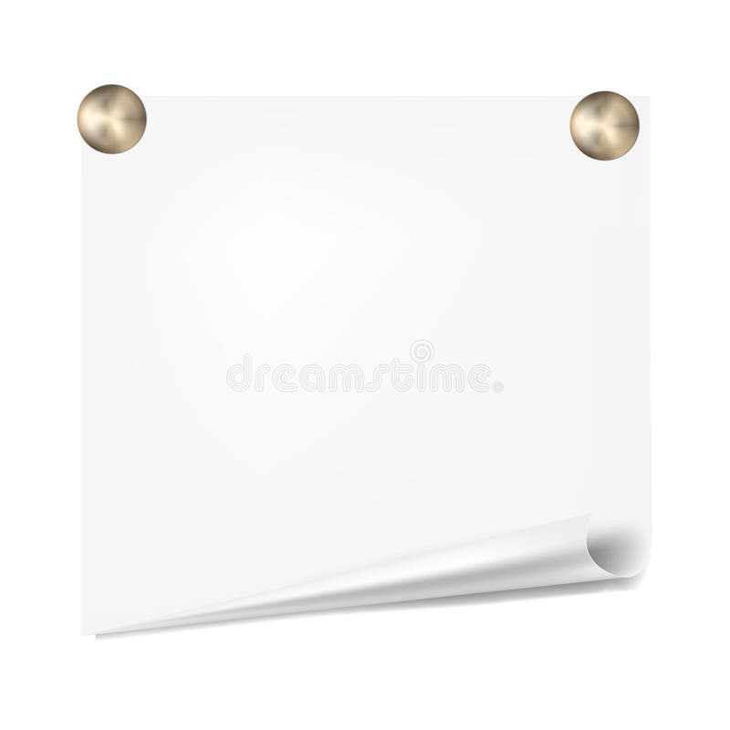 Scratch Paper on a White Wall. Note Paper with Pushpins Isolated Stock ...