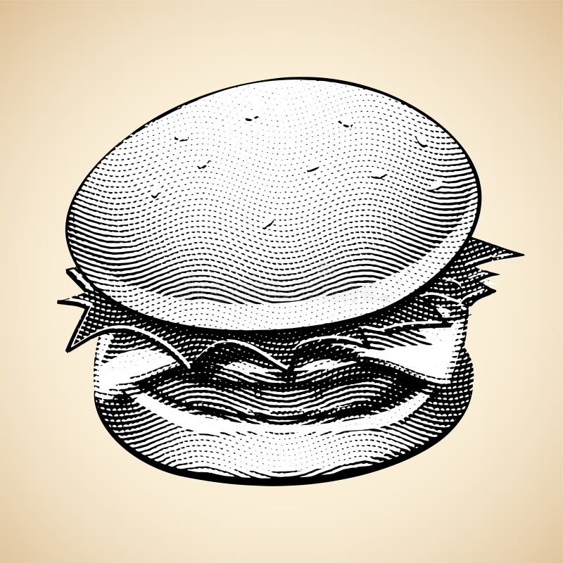 Scratchboard Engraved Burger with White Fill Stock Vector ...