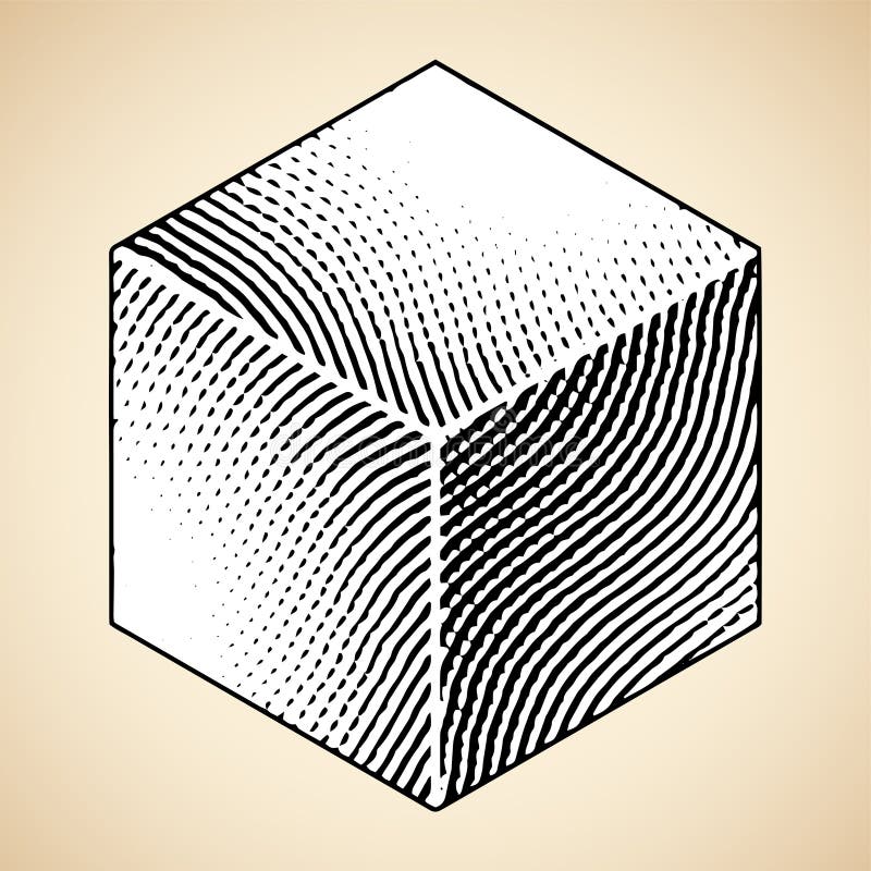 Scratchboard Engraved Cube with White Fill Stock Vector - Illustration ...