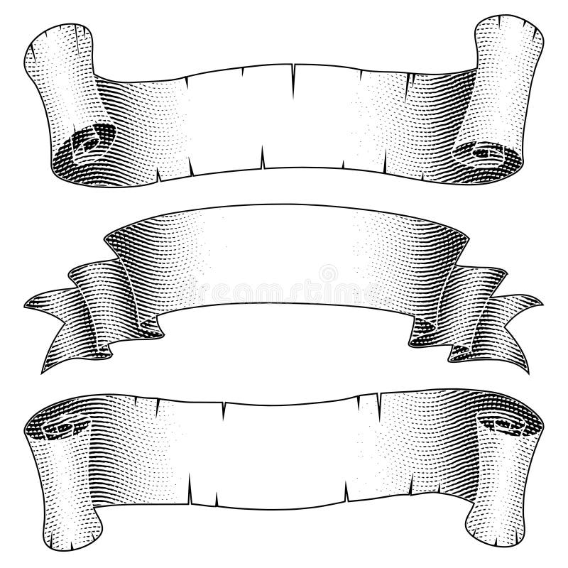 Scratchboard Engraved Curly Paper Banner Stock Vector - Illustration of ...