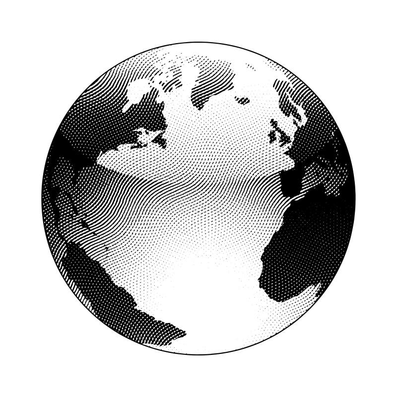 Scratchboard Engraved Globe Illustration Stock Vector - Illustration of ...