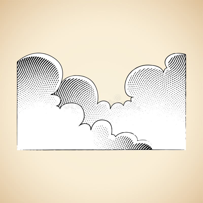 Scratchboard Engraved Illustration of Clouds with White Fill Stock ...
