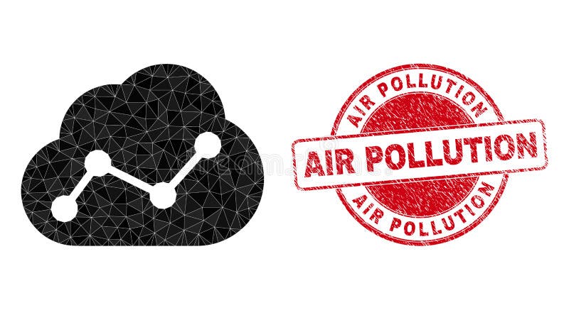 Scratched Air Pollution Round Watermark and Cloud Chart Polygonal Icon ...