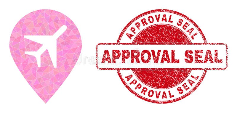 Scratched Approval Seal Round Stamp and Airport Map Marker Triangle ... Scratched Approval Seal Round Stamp and Airport Map Marker Triangle ...