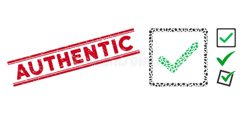 Scratched Authentic Line Seal with Mosaic Checkbox Icon Stock ...