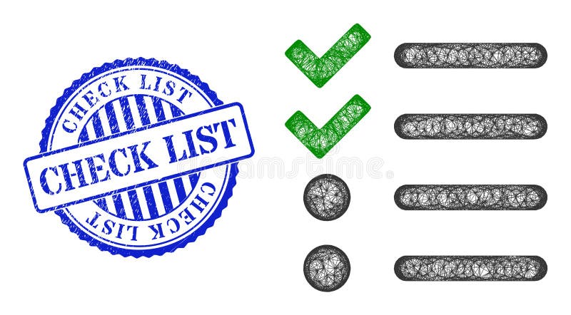 Scratched Check List Seal and Network Check List Mesh Stock Vector ...