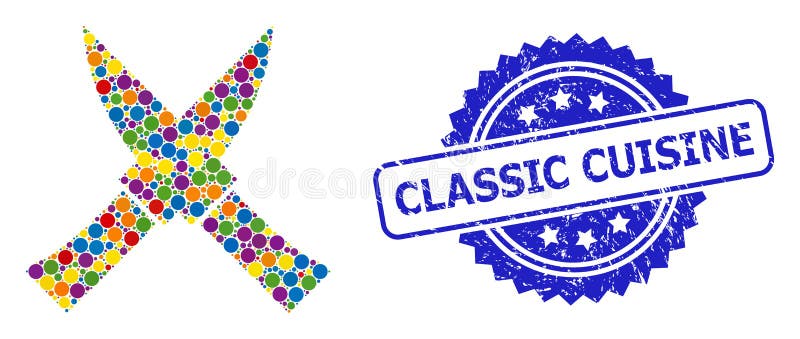 Scratched Classic Cuisine Stamp Seal and Multicolored Collage Crossing ... Scratched Classic Cuisine Stamp Seal and Multicolored Collage Crossing ...