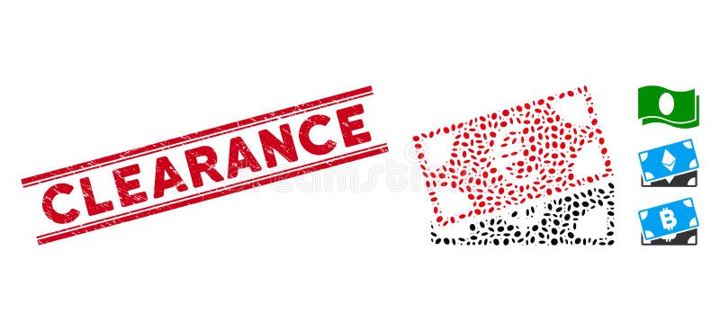 Scratched Clearance Line Stamp with Collage Banknotes Icon Stock ...