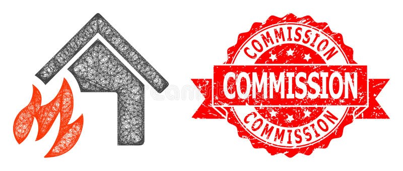 Scratched Commission Stamp and Network House Fire Disaster Icon Stock ...