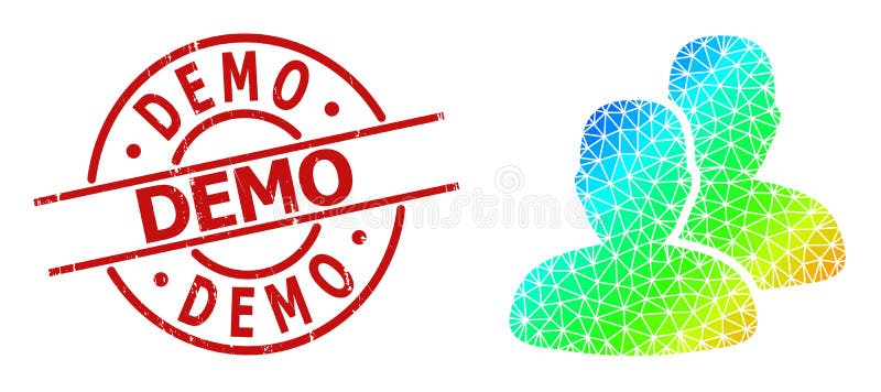 Scratched Demo Seal and Triangle Filled Rainbow Users Icon with ...