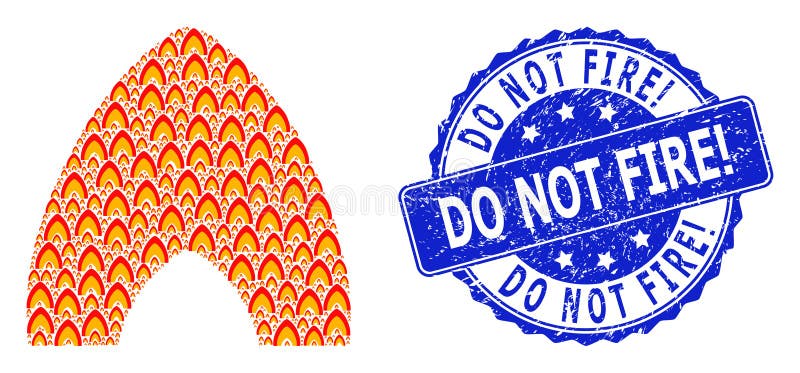 Scratched Do Not Fire! Round Watermark and Recursion Fire Flame Icon ...