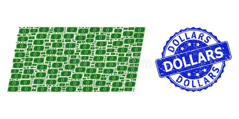 Scratched Dollars Round Seal and Recursive Dollar Banknote Icon Collage ...