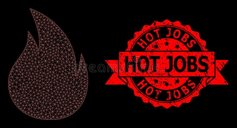 Scratched Hot Jobs Stamp Seal and Web Mesh Fire Stock Vector ...