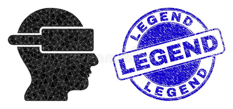 Scratched Legend Round Watermark and Virtual Reality Low-Poly Icon ...