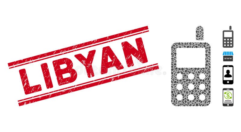 Scratched Libyan Line Seal and Collage Cell Phone Icon Stock Illustration - Illustration of ...