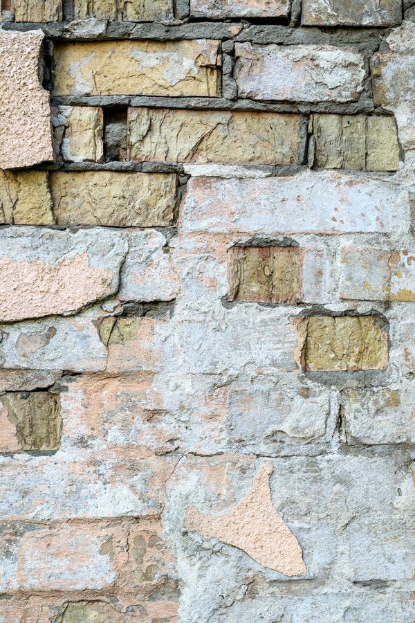 Scratched Light Brick Wall. Abstract Background. Outdoors. Vertical ...