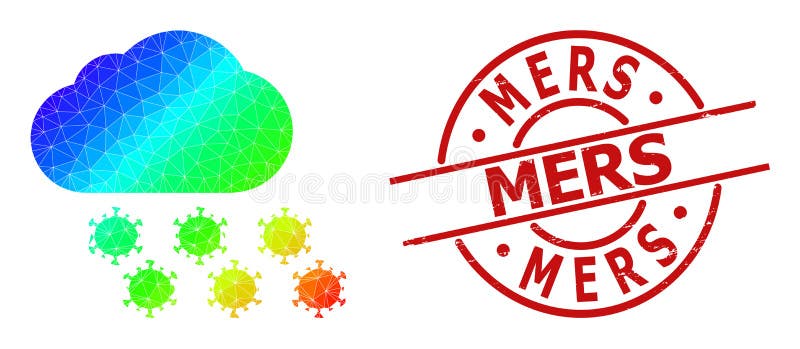 Scratched Mers Stamp Print and Polygonal Rainbow Virus Cloud Icon with ...