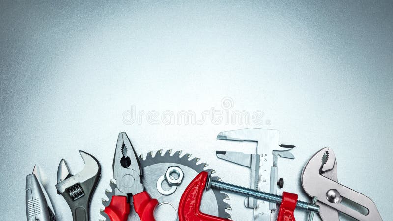 Scratched Metal Background with Professional Working Tools Stock Photo ...