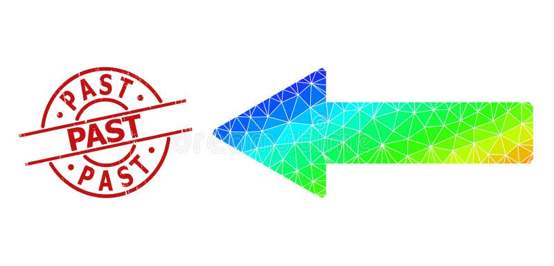 Scratched Past Stamp and Lowpoly Spectral Colored Left Arrow Icon with ...
