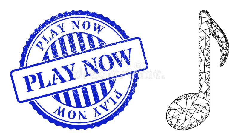 Scratched Play Now Stamp and Network Music Note Web Mesh Stock Vector ...