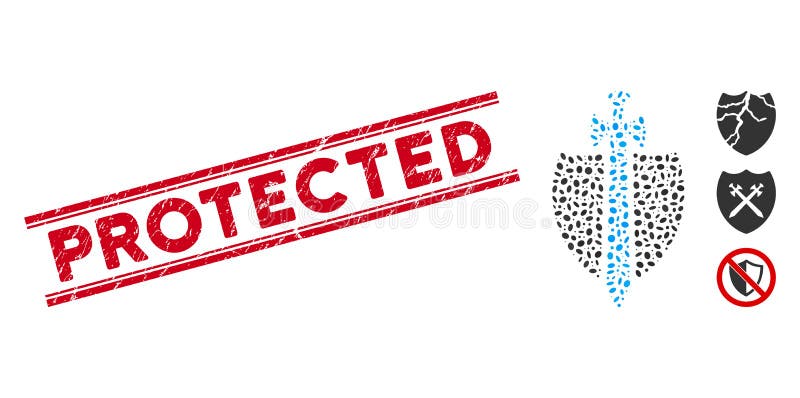 Scratched Protected Line Seal with Mosaic Guard Icon Stock Illustration ...