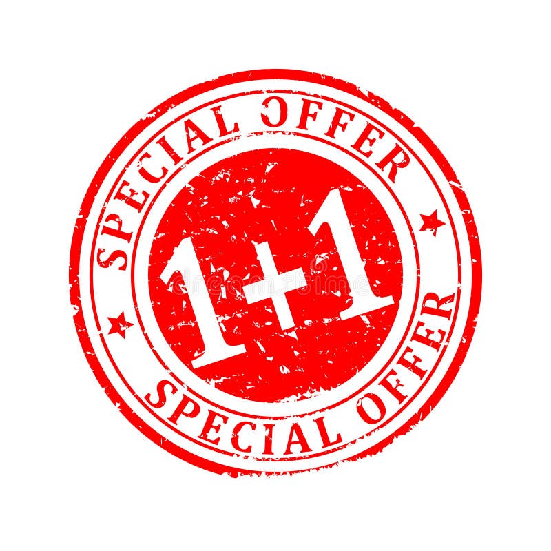 Scratched Red Round Stamp with the Inscription - Special Offer 1 + 1 ...