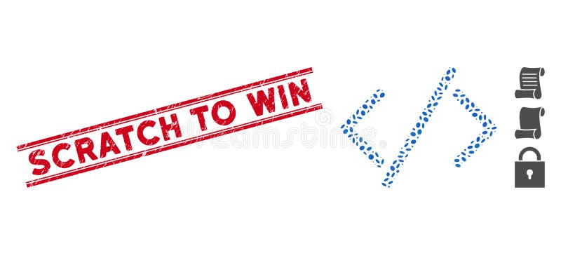 Scratched Scratch To Win Line Stamp with Mosaic HTML Code Icon Stock ...